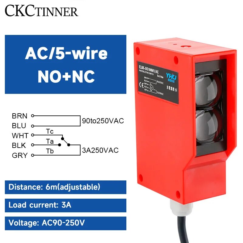Инфракрасный датчик движения CKCTINNER E3JK-DS100, AC90-250V, 5wire