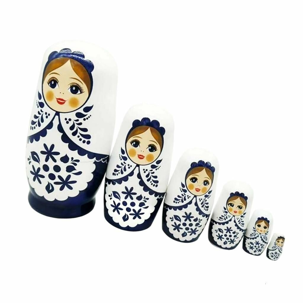 Русская деревянная матрёшка, 6 слоёв, Белый