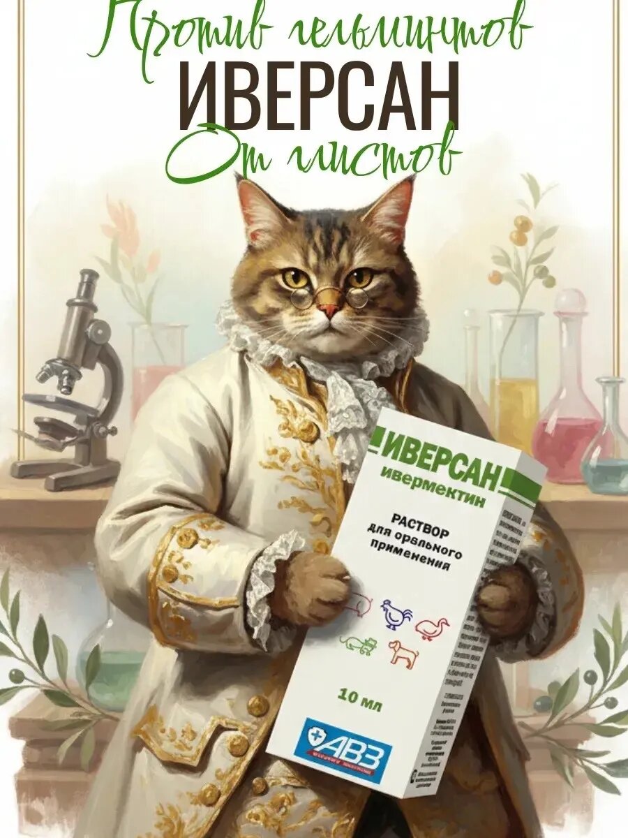 Иверсан АВЗ, капли, для птиц, собак, скота, до 21 суток, без ГМО, для всех пород