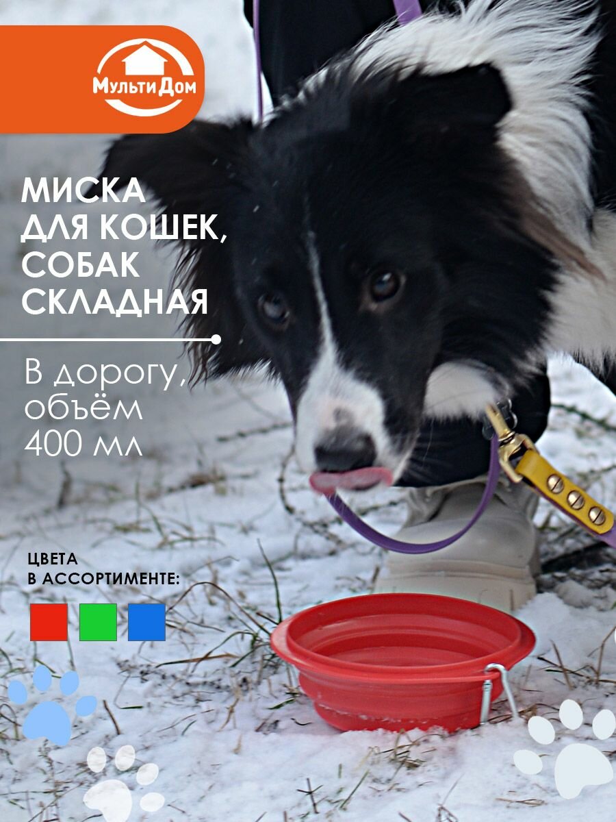 Миска для собак складная "В дорогу", объем 400 мл, диаметр 13 см, высота в сложенном виде 2 см, в разложенном 4,5 см