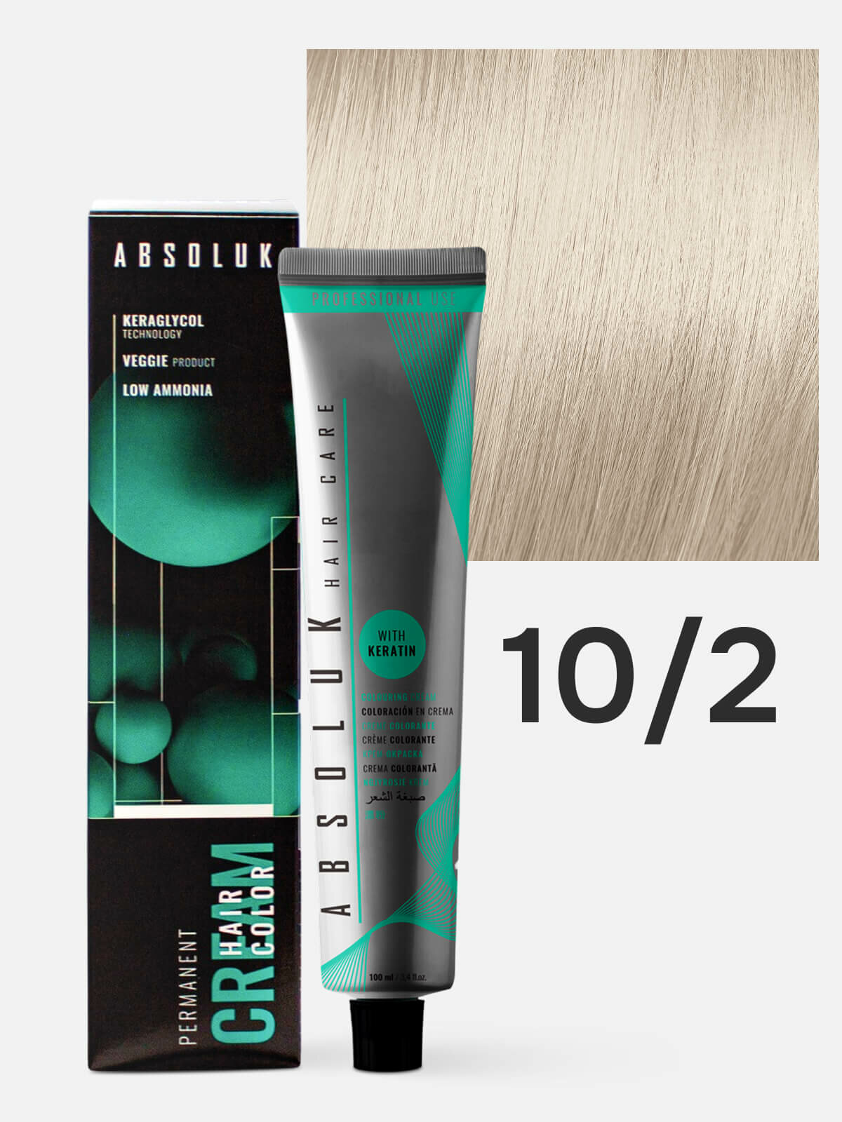 Крем - краска для волос профессиональная Absoluk Hair Color Cream 10.2 Светлый блонд Перламутровый, 100 мл