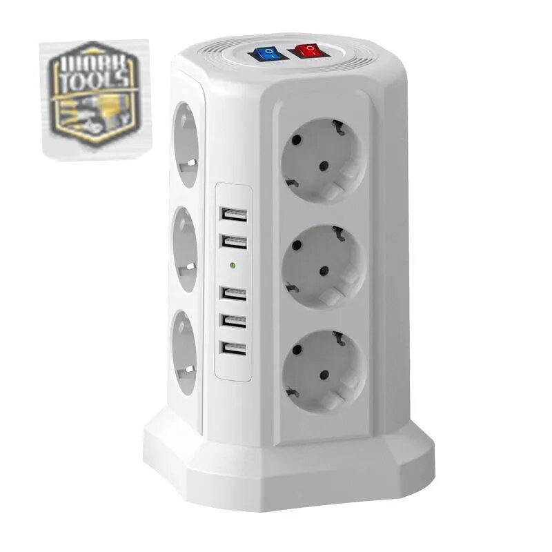 Удлинитель WORK TOOLS с 4 USB портами и 12 розетками с защитой, белый