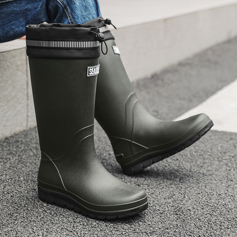 Мужские высокие резиновые сапоги на шнуровке, нескользящие, водонепроницаемые, стильные, для активного отдыха, длинные рыболовные сапоги на толстой подошве для мужчин. Размер обуви. EU:43