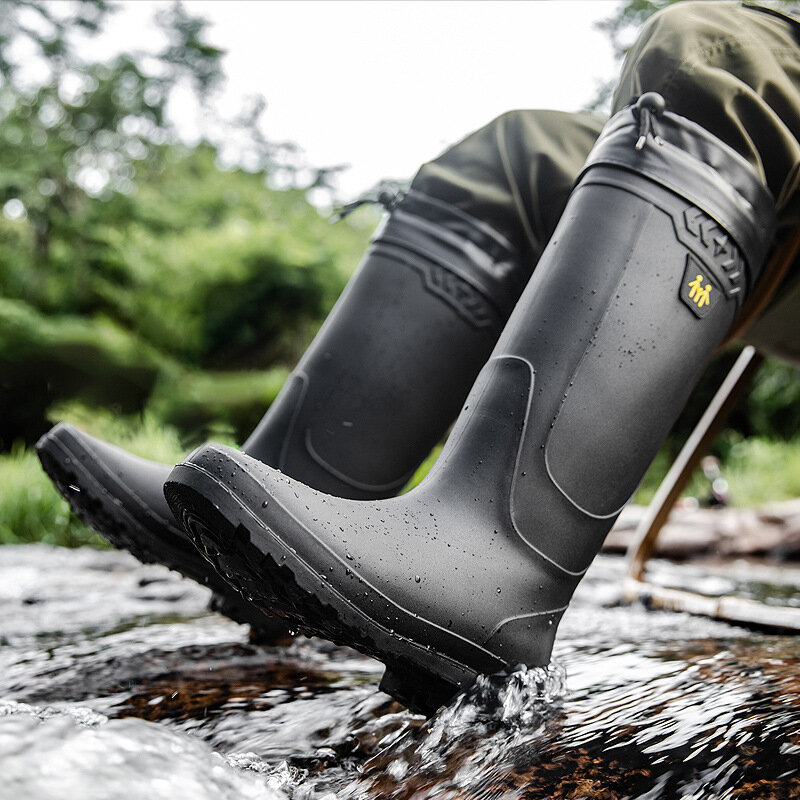 Мужские резиновые сапоги больших размеров, водонепроницаемые и непромокаемые, высокие, с флисовой подкладкой, нескользящие, износостойкие, подходят для работы, рыбалки и других видов деятельности. Размер обуви. EU:42