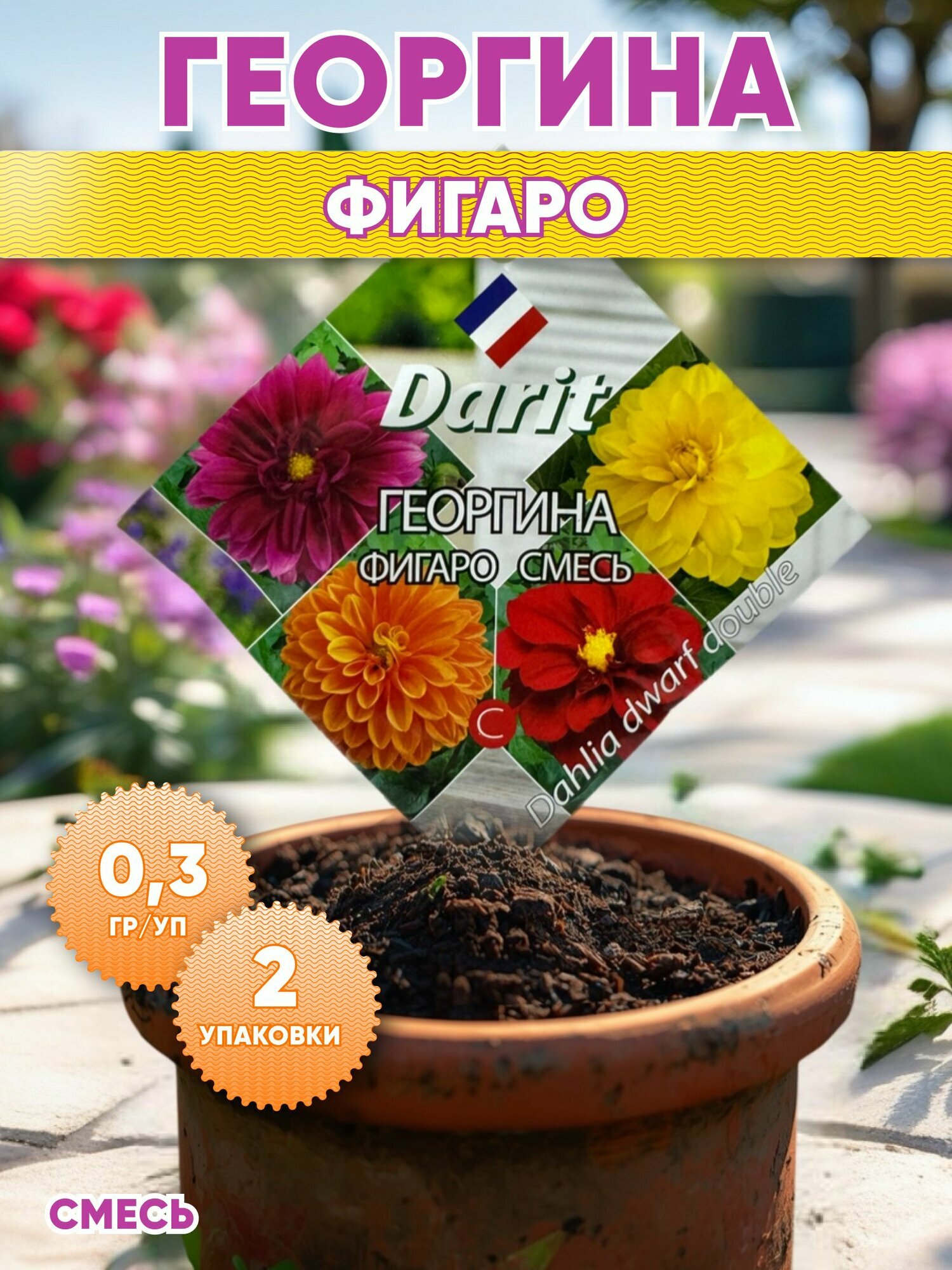 Семена Георгина Фигаро смесь 0,3 г/1уп, (2 упаковки), Darit