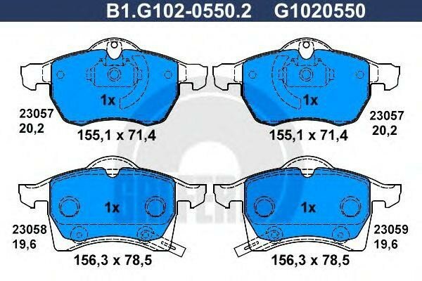 Колодки тормозные передние GALFER B1-G102-0550-2 OPEL ZAFIRA F75_ 04/99- ASTRA G CC F48_, F08_ 02/98- ASTRA G Caravan