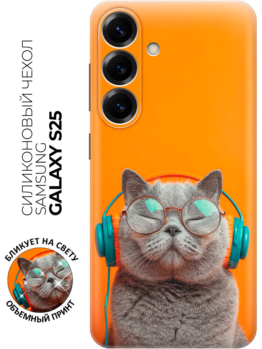 Силиконовый чехол на Samsung Galaxy S25 с принтом "Музыкальный котик"