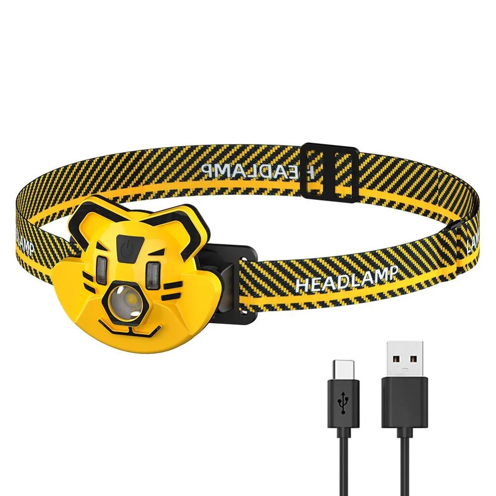 Налобный фонарь детский светодиодный в виде головы тигра K68 USB зарядка желтый пластик