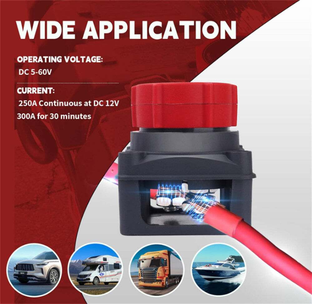 Upgrade Battery Disconnect Switch with Voltmeter, DC 5-60V for Marine, Car, RV