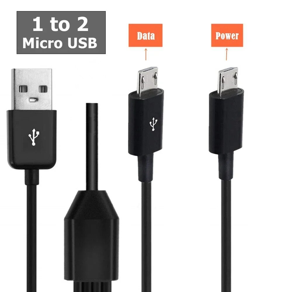 Micro USB разветвитель 1 to 2, кабель 0.3 м, черный
