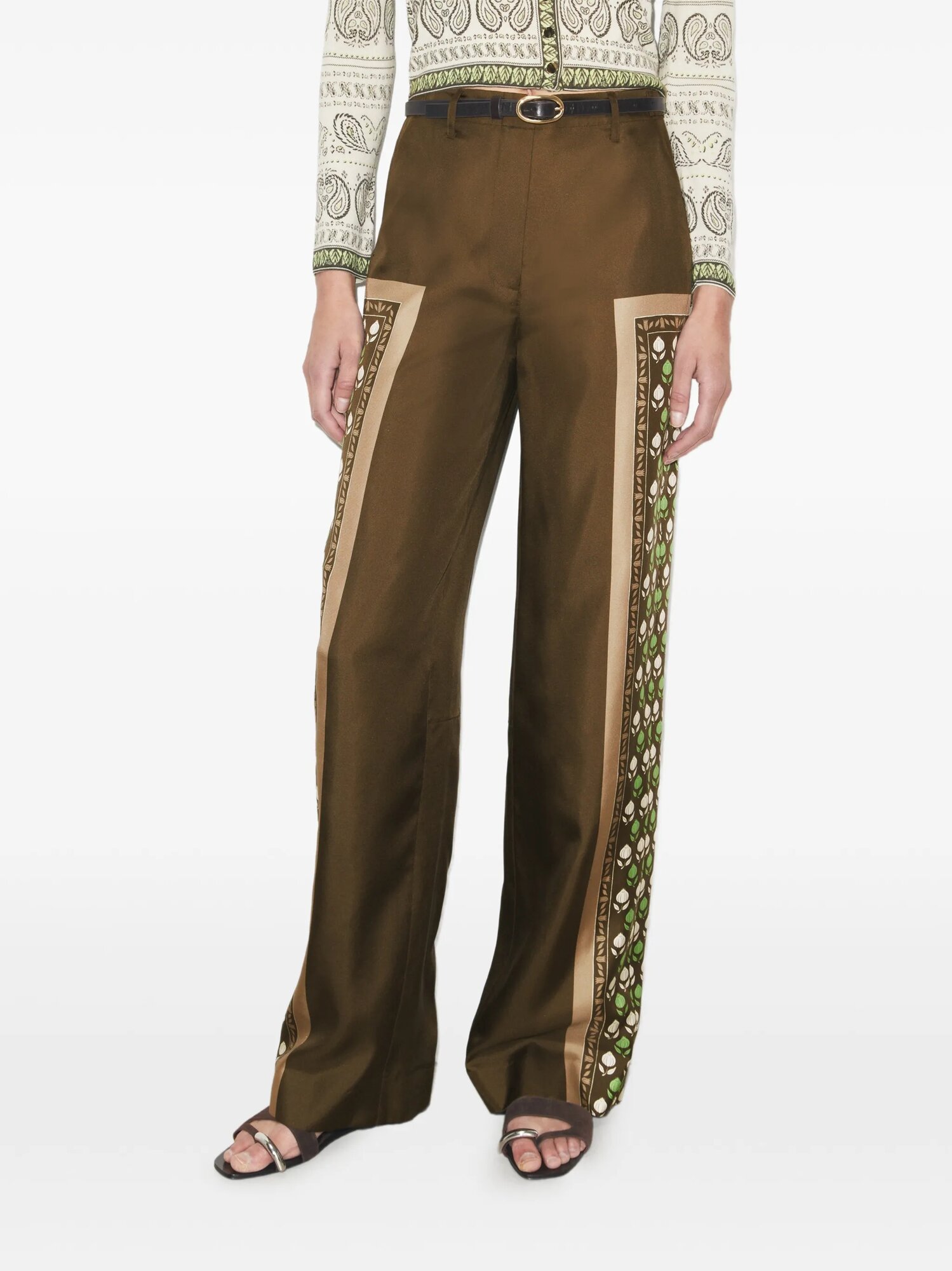 Брюки Tory Burch Satin pants, размер 12, коричневый — фото 1