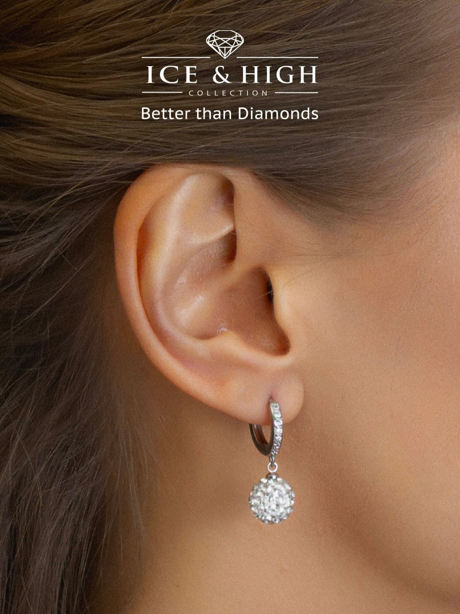 Серьги Ice&High, горный хрусталь, кристалл, хрусталь, стекло, искусственный камень