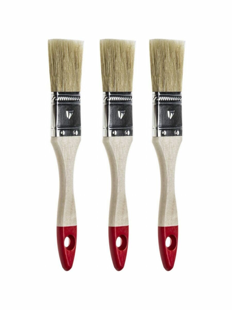 Кисть малярная 25 мм 3шт натуральная щетина плоская - набор кистей для краски, клея, лака