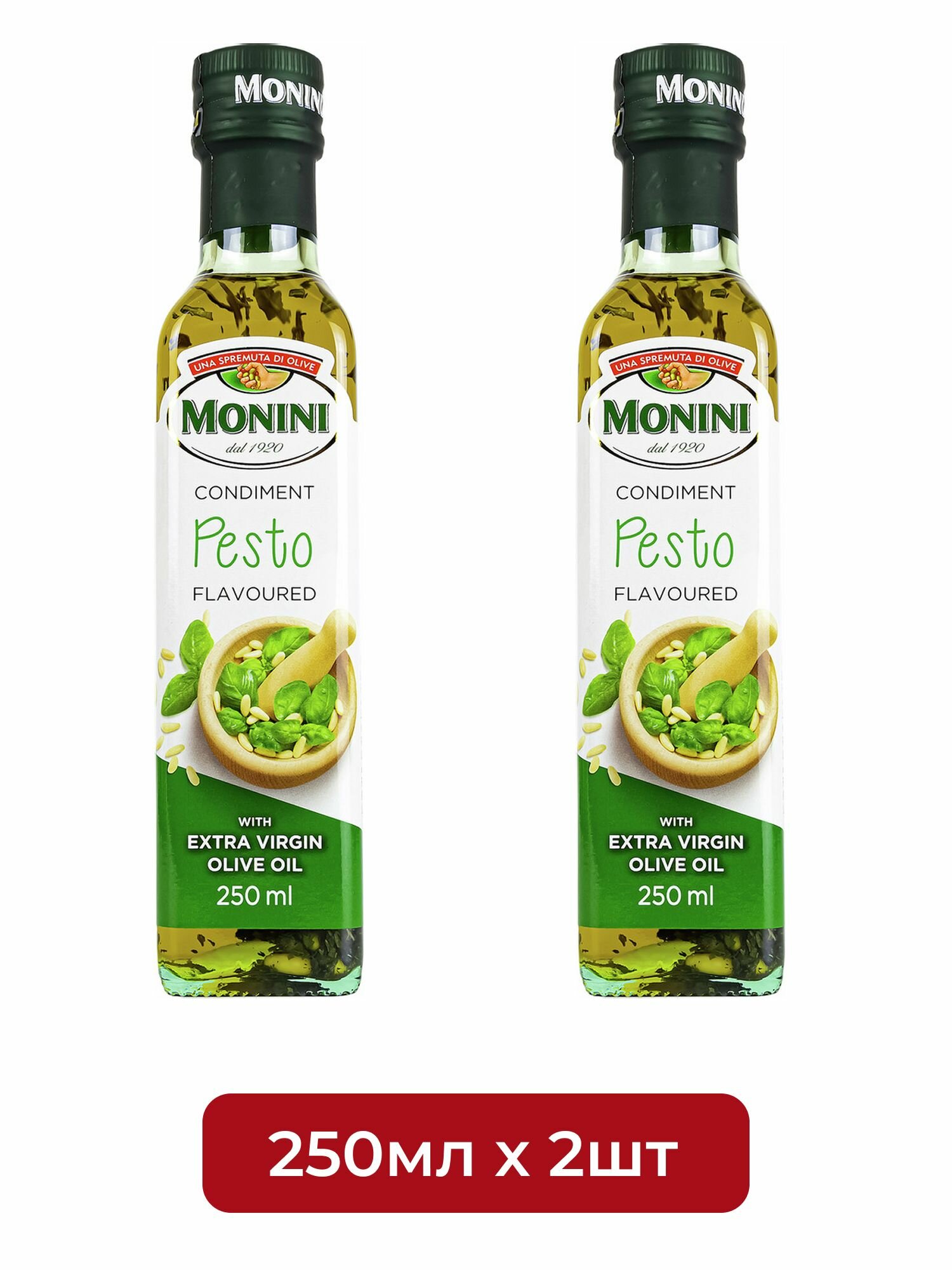 Масло оливковое Monini с песто Extra Virgin нерафинированное, 250мл х 2шт.