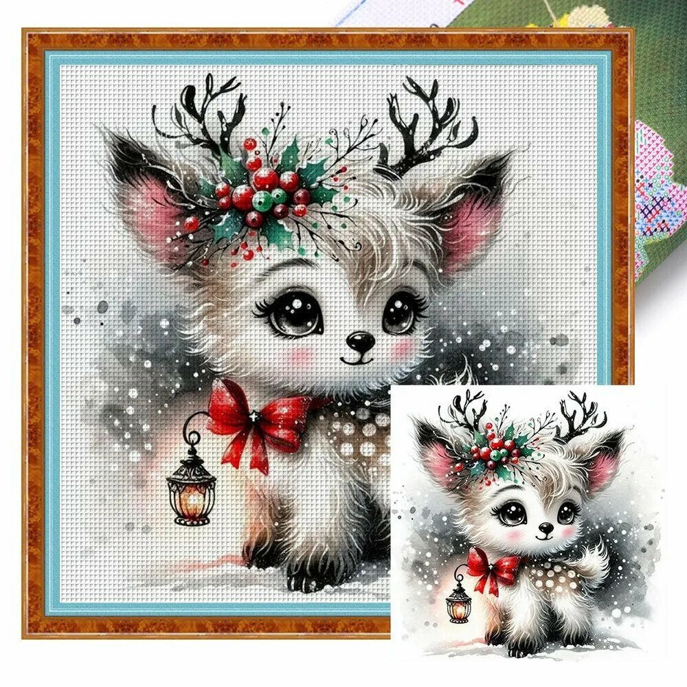 Набор для вышивания крестом Олень зимой, хлопковая ткань 18CT 30x30 см