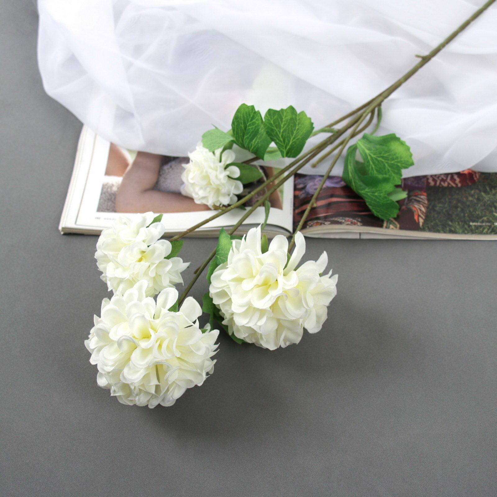 Цветы искусственные "Гортензия люкс кустовая", h=64 см, белые