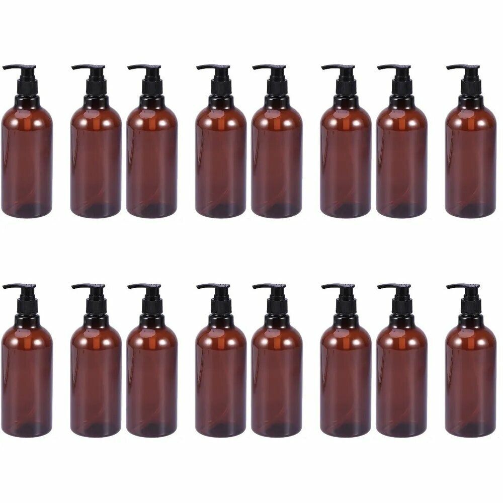 Флаконы с дозирующим насосом коричневые 500 мл для косметических и жидких средств, 16 штук