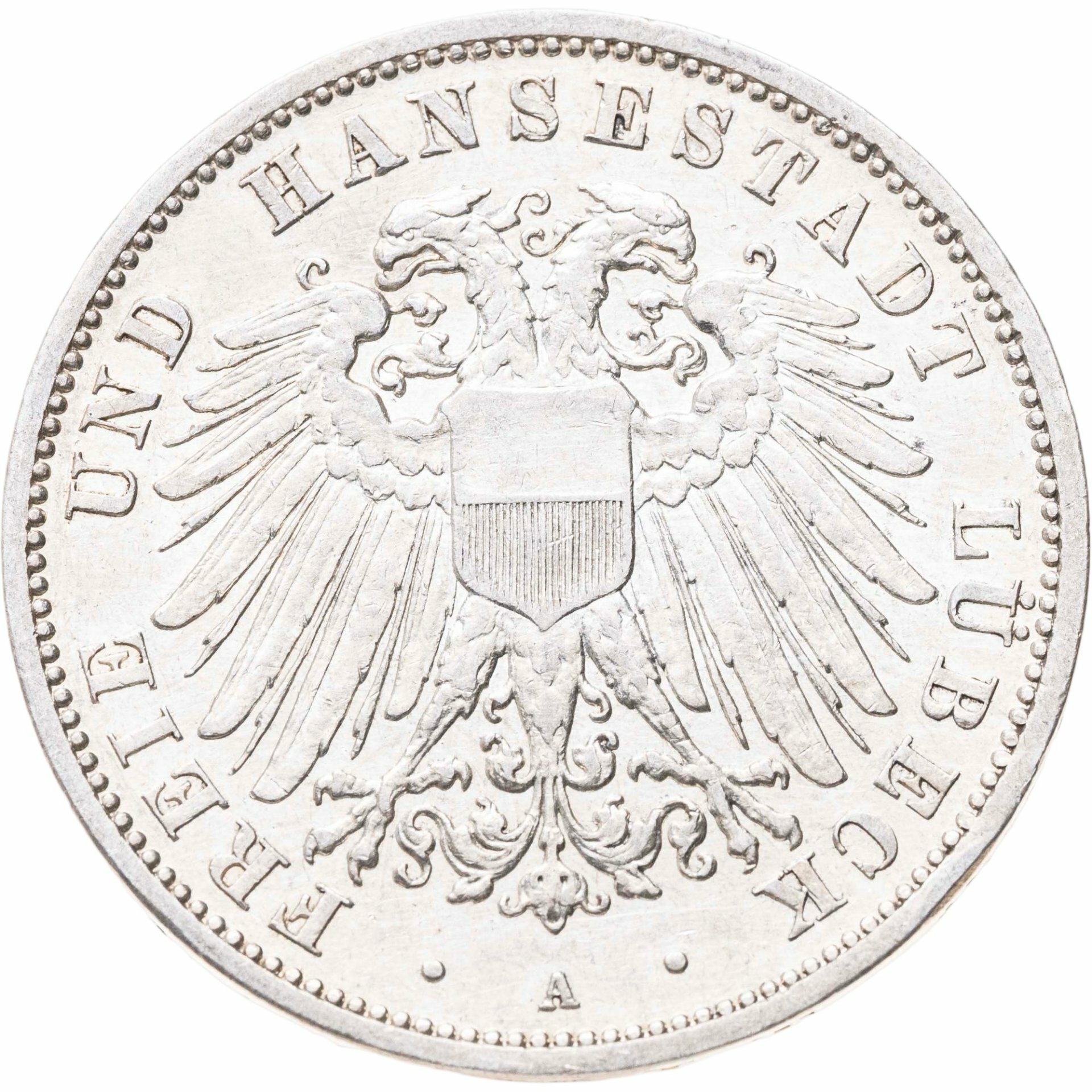 Германская Империя, Любек 3 марки 1909, Серебро 900, в сохранности AU-UNC