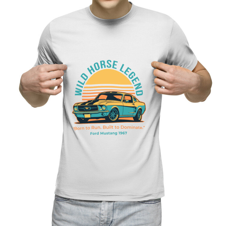 Мужская футболка «Retro cars. Ford mustang 1967» (белый, M)