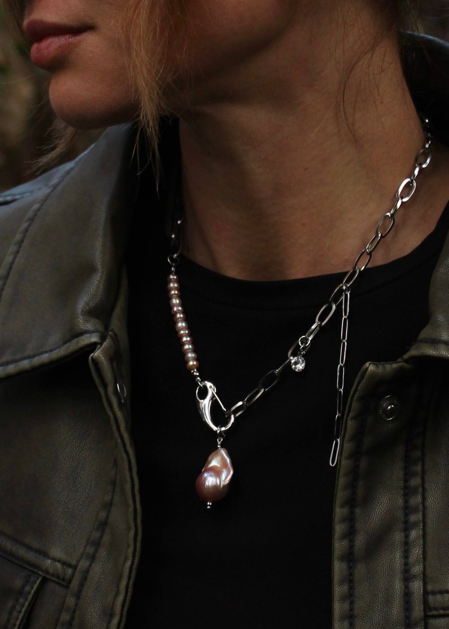 Колье, жемчуг барочный, кристалл, жемчуг культивированный