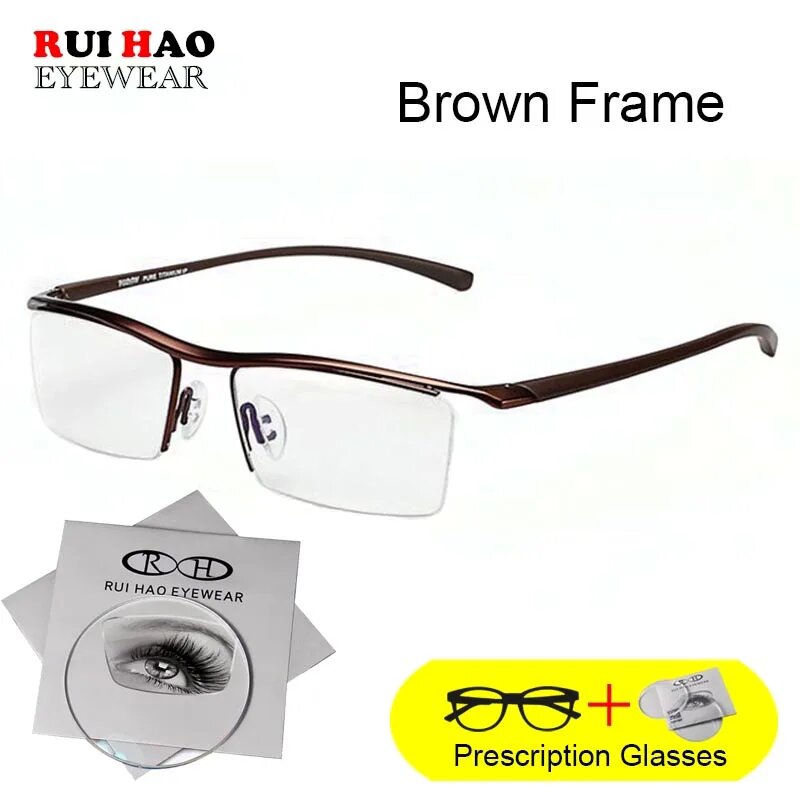Очки RUI HAO EYEWEAR из титана, линзы CR-39 Brown, 1.67, Прогрессивный, Анти-синий луч