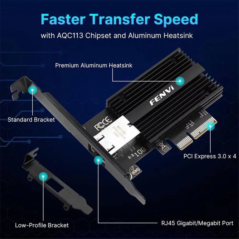 10Gbps PCIe Сетевая Карта Marvell AQC113C 10G RJ45 Ethernet PCI Express LAN Адаптер