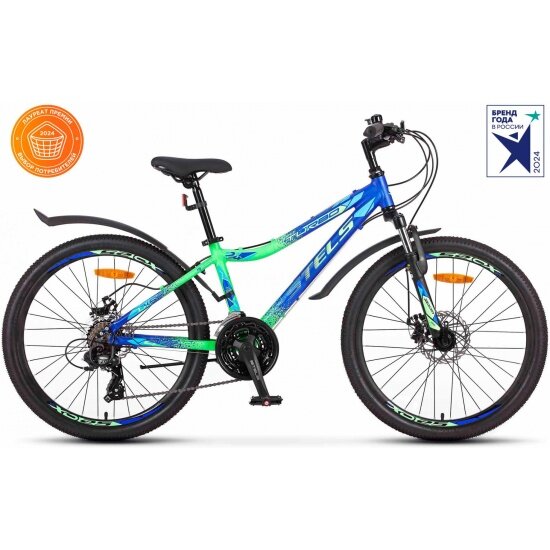 Stels Подростковый велосипед 24" Turbo 450 MD Z010 (рама 13) (ALU рама) Синий/зеленый 2025 (М)