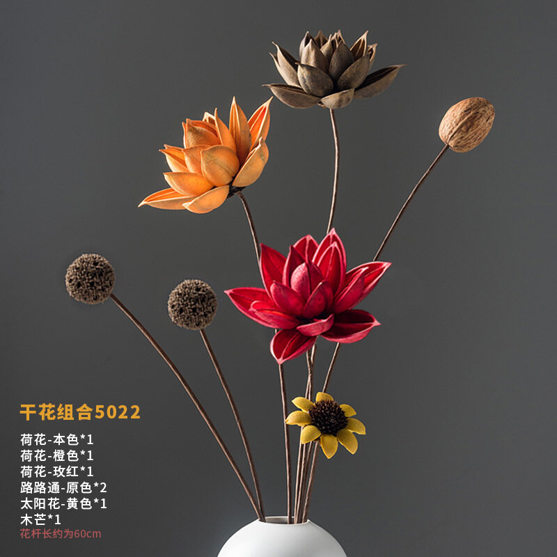Букет из сухих цветов, декоративные украшения из настоящих цветов, лотос, высушенные на воздухе коробочки лотоса, натуральный корень лотоса, цветочная композиция в стиле дзен, украшение гостиной в китайском стиле.