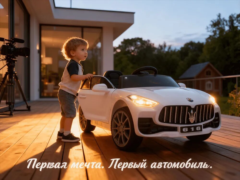 Детский электромобиль на аккумуляторе с пультом управления, Машина каталка 4-колесная с музыкой и светом, Детский транспорт