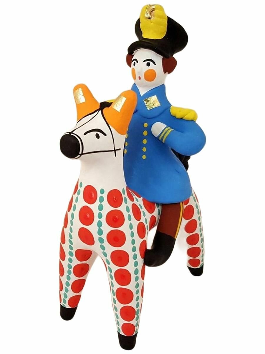 Офицер на коне №4(2), Дымковская глиняная игрушка, ручная авторская работа