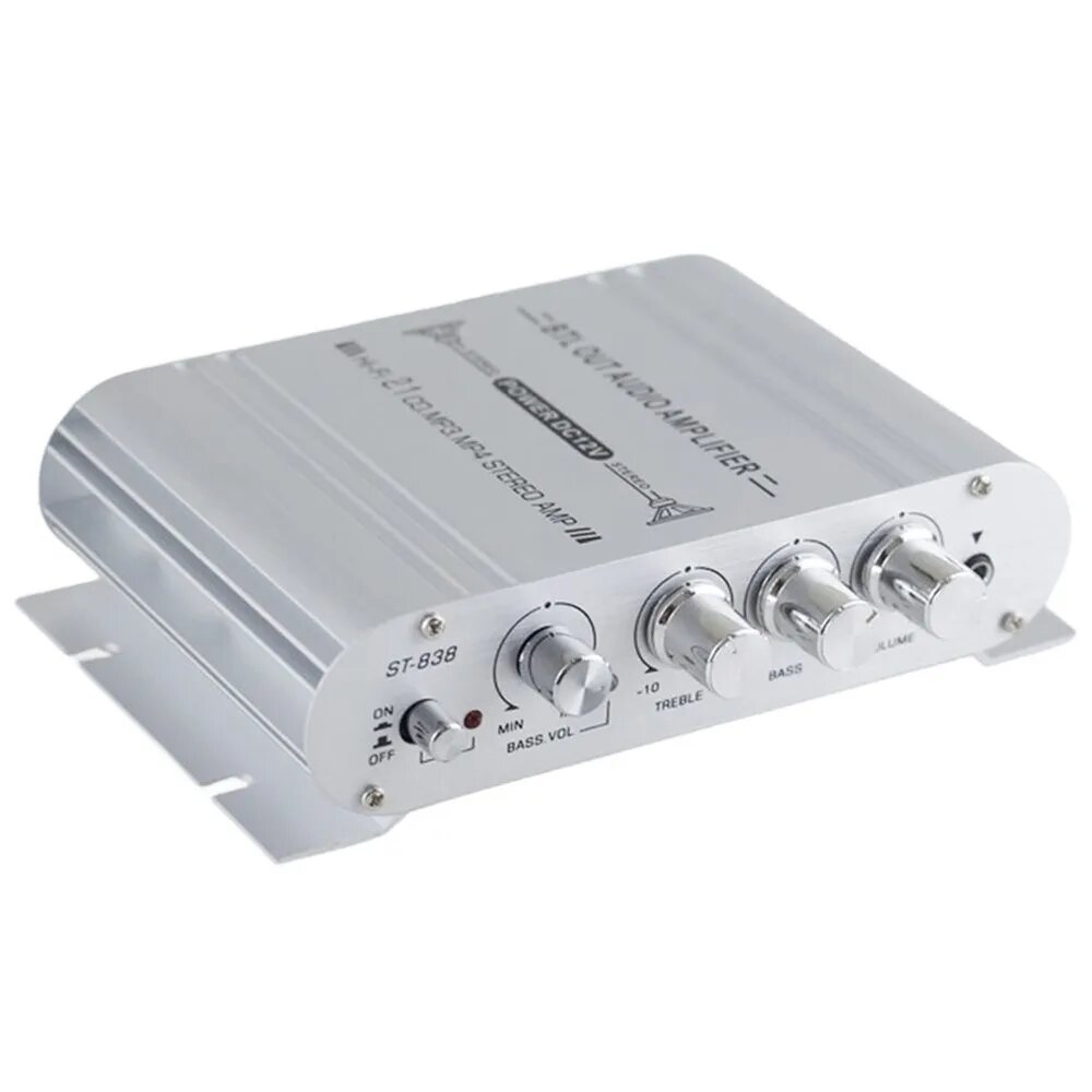 Усилитель звука 2.1 канала с сабвуфером, мощность 20 Вт 2 + 40 Вт, напряжение 12 В, размеры 150 90 35 мм