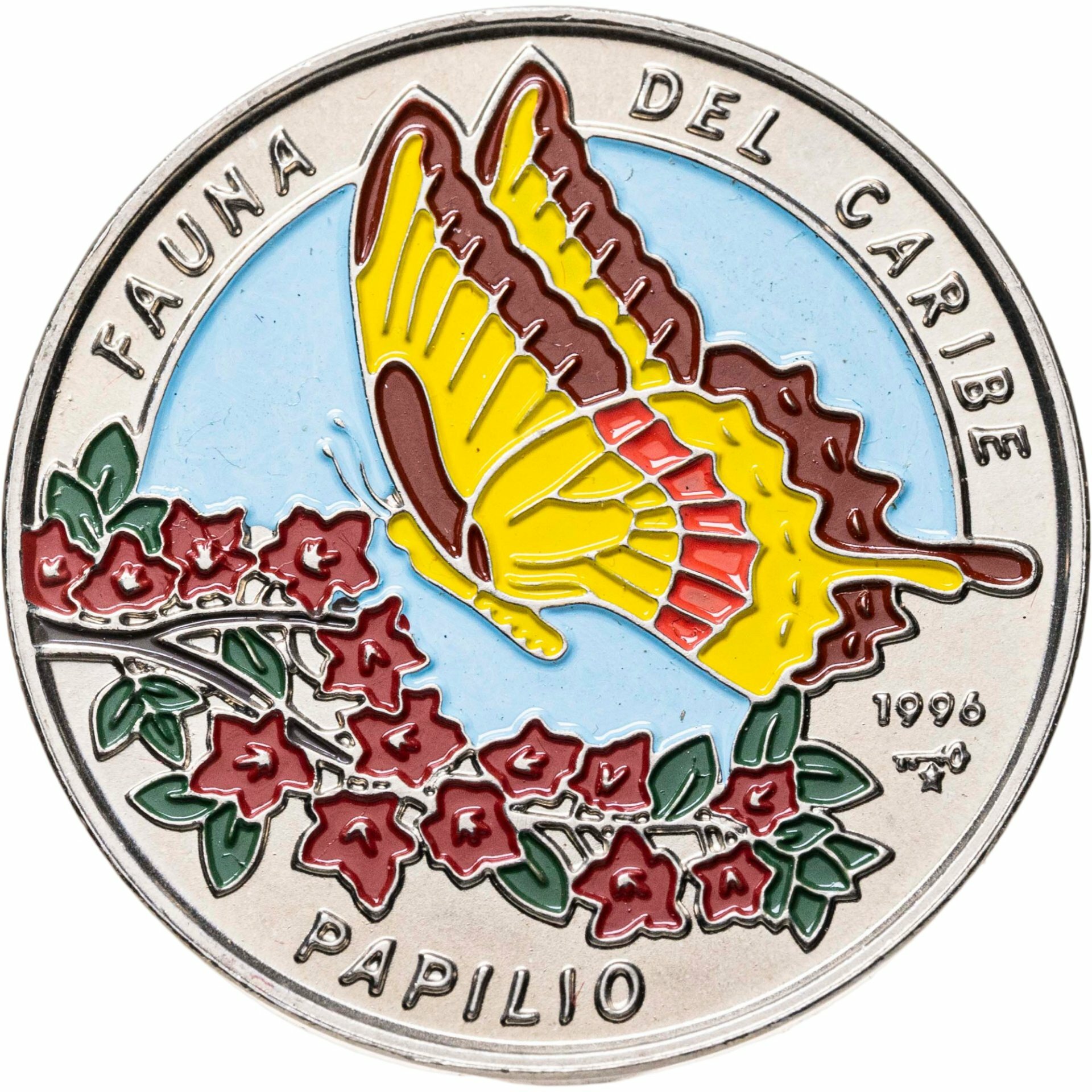 Куба 1 песо peso 1996 "Карибская фауна - Бабочка Парусник", Сталь, в сохранности UNC