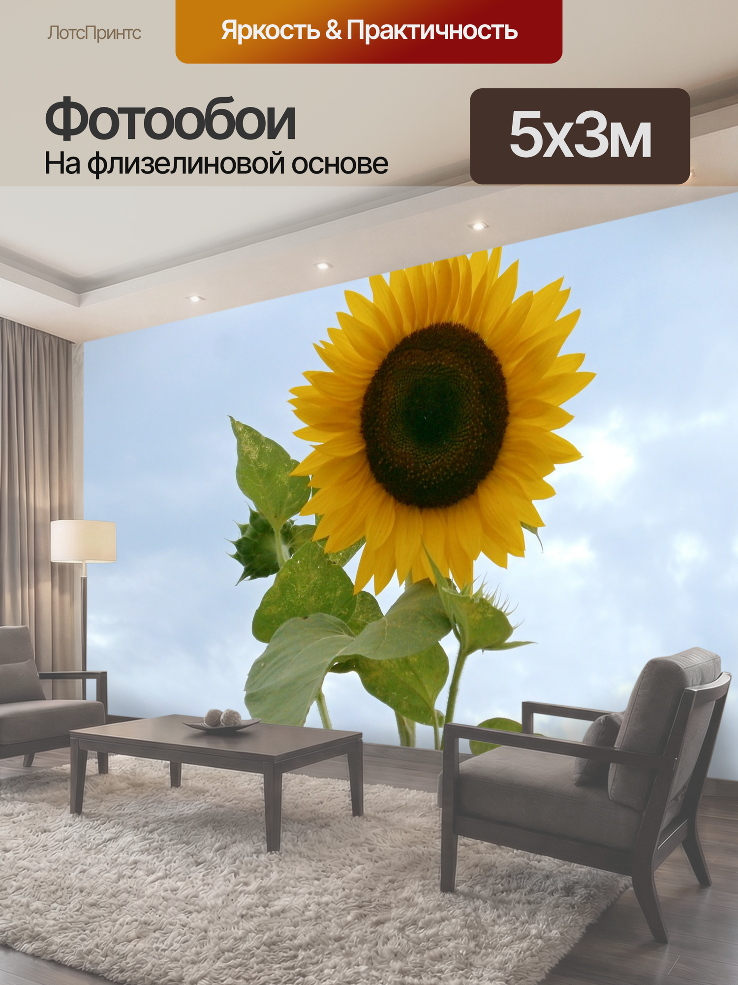 Фотообои "Подсолнечник, летние цветы, желтые цветы" 500x300 см. экосольвентная печать