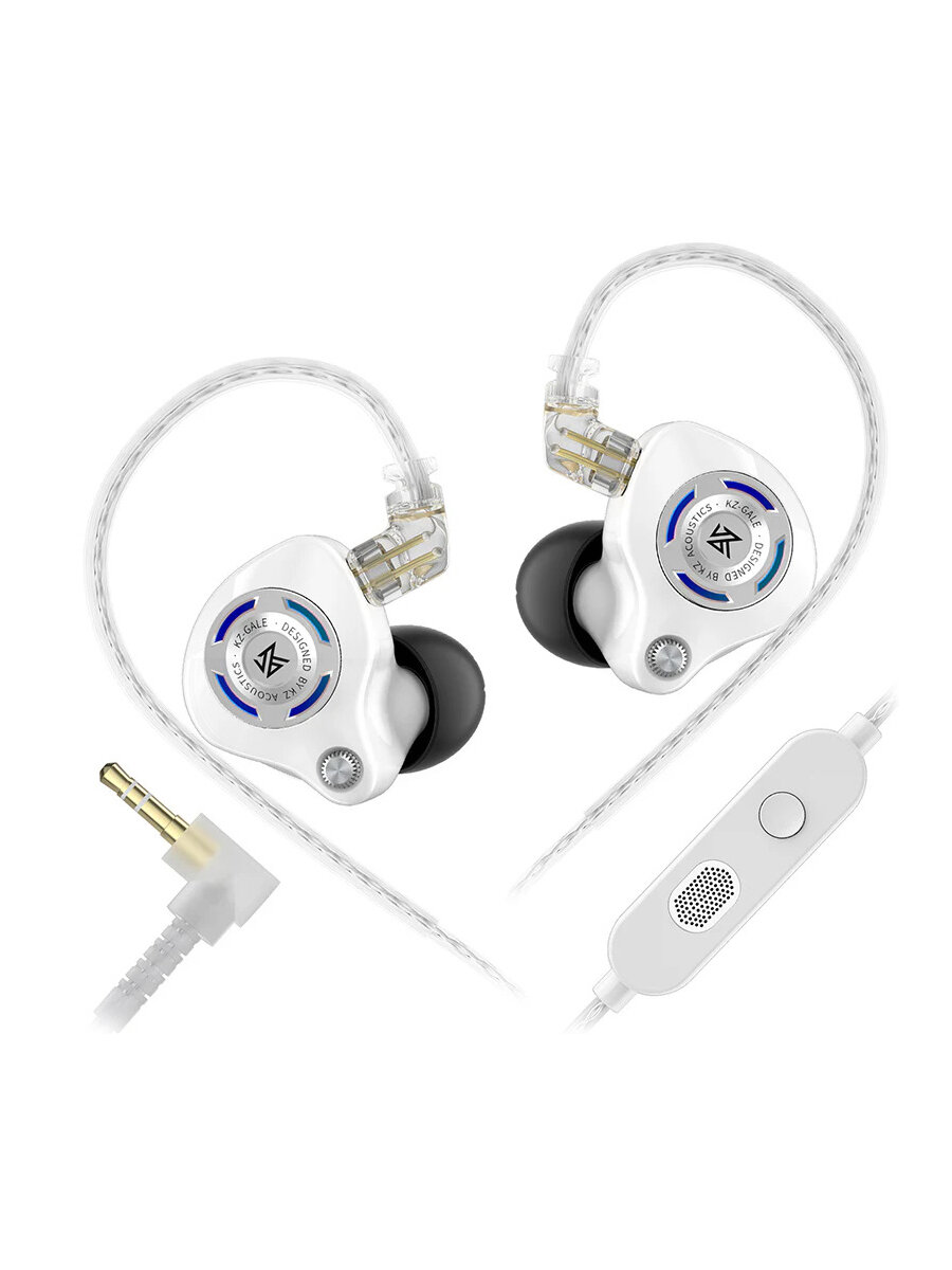 KZ Gale 3.5 мм с микрофоном, белый/прозрачный, проводные наушники