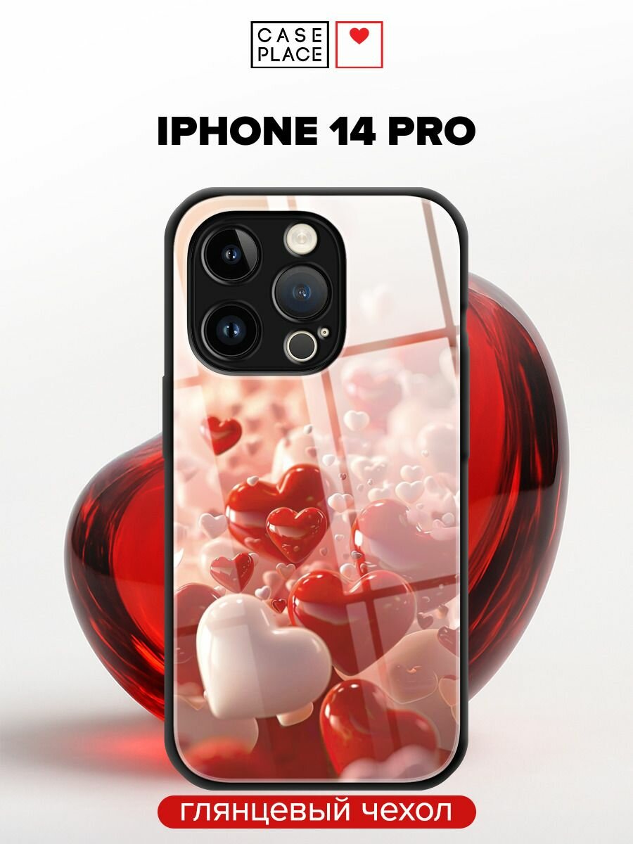 Чехол на Apple iPhone 14 Pro / Айфон 14 Про с принтом "3D сердечки"