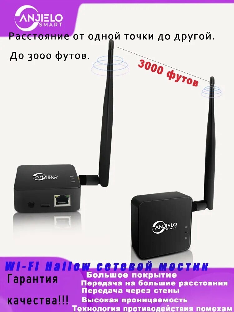 Беспроводной сетевой мост Anjielo Smart WIFI Halow 1 км, Type C, 5dBi антенна