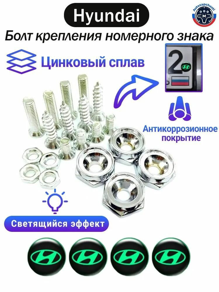 Болты крепления номерного знака с подсветкой, изготовлены из цинкового сплава, подходят для автомобилей Hyundai