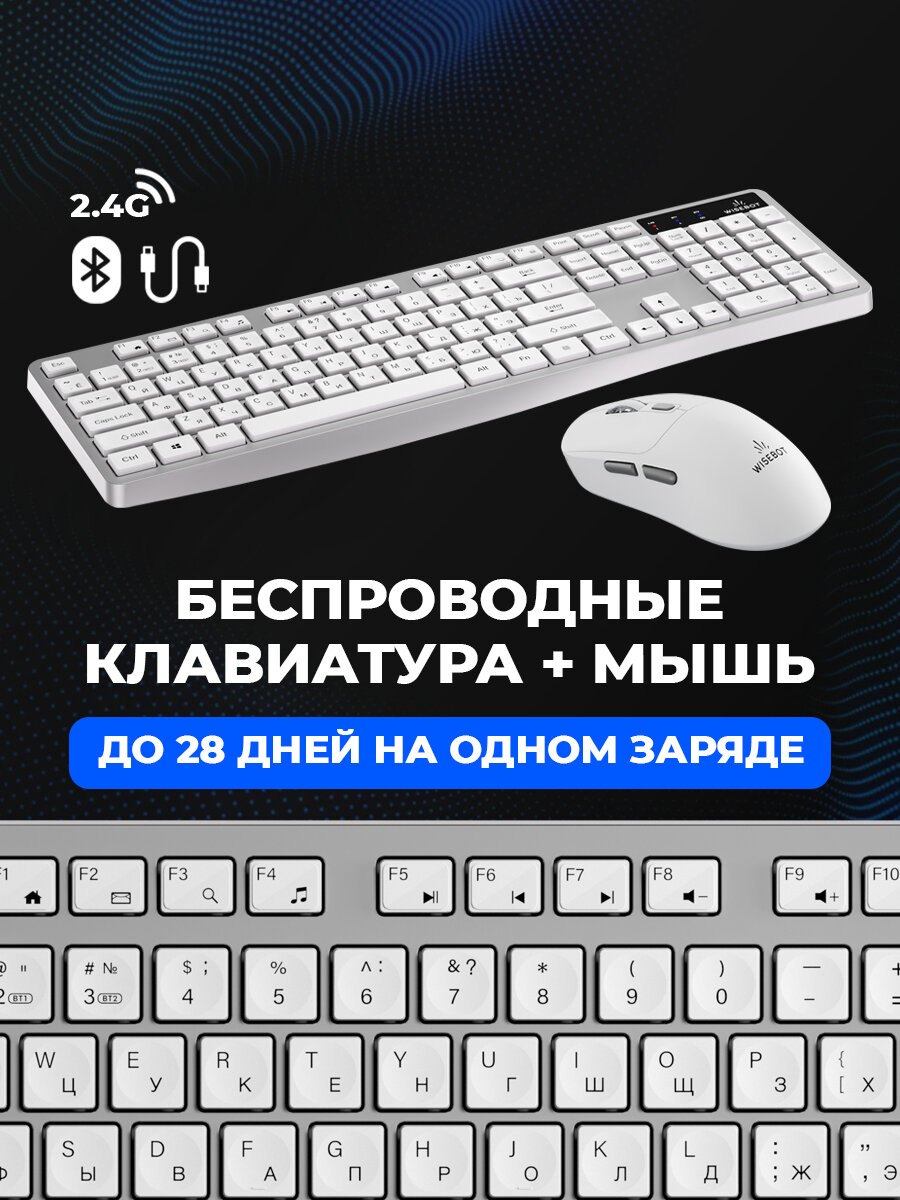 Беспроводной комплект WISEBOT PIXEL, клавиатура + мышь, цифровой блок, дизайнерская мышь