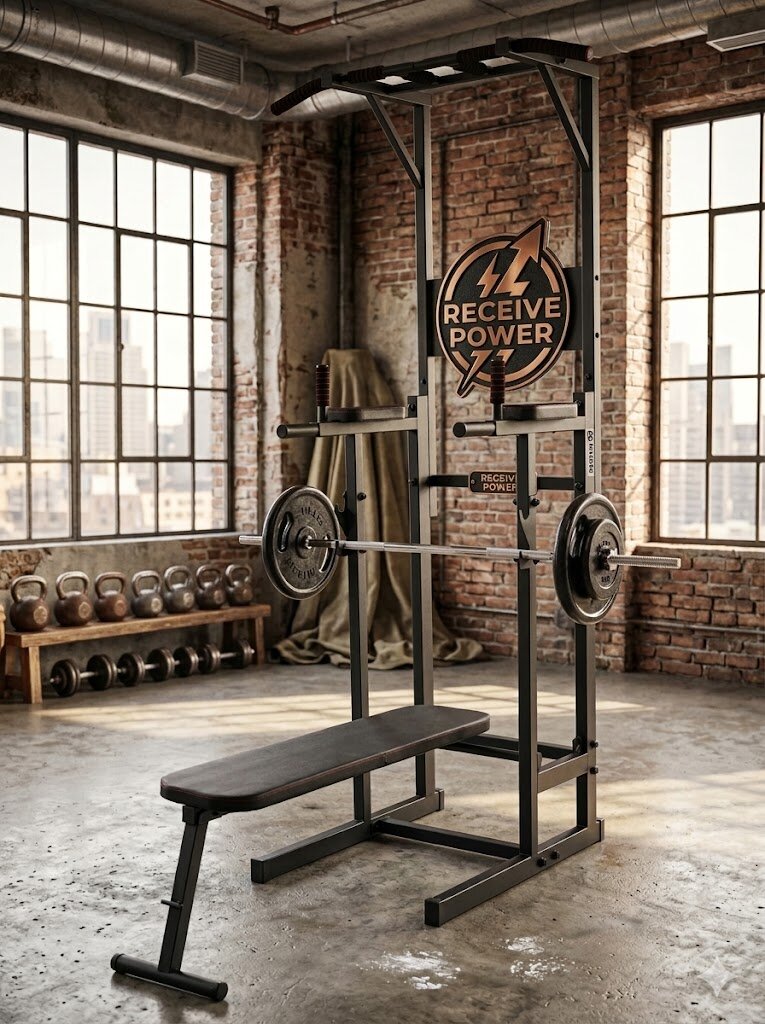 Тренажер INVENT 5в1, турник 3в1 с брусьями, скамья, черный, max вес 150кг