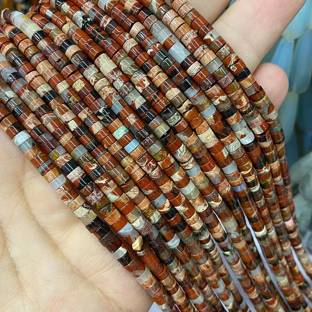 Бусины из родохрозита, яшмы, агата, нефрита LUOMAN XIARI 4x2 мм Коричневый, red flower stone