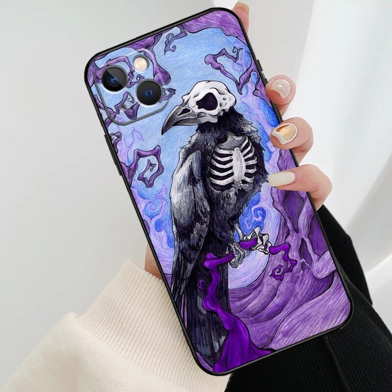 Чехол для телефона с дизайном «Ворон и Темный Череп» для iPhone 17 Pro Max, 16, 15, 14, 11, 12, 13 Pro Max, mini, 15, 16 Plus, 16e, 17 Air