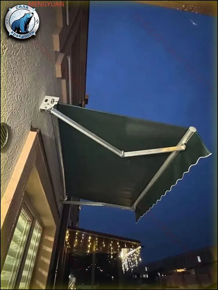 Маркиза навес выдвижная, Тент садовый, брезентпвс, Ручной привод, Темно-зеленый