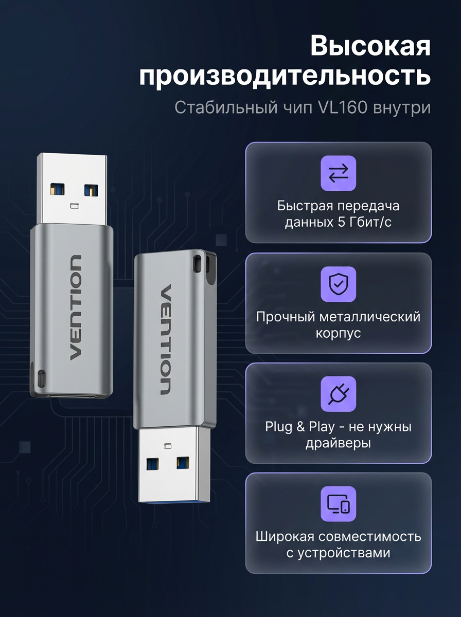 USB Type-С(F) --> USB A(M) CDPH0 Vention — фото 1