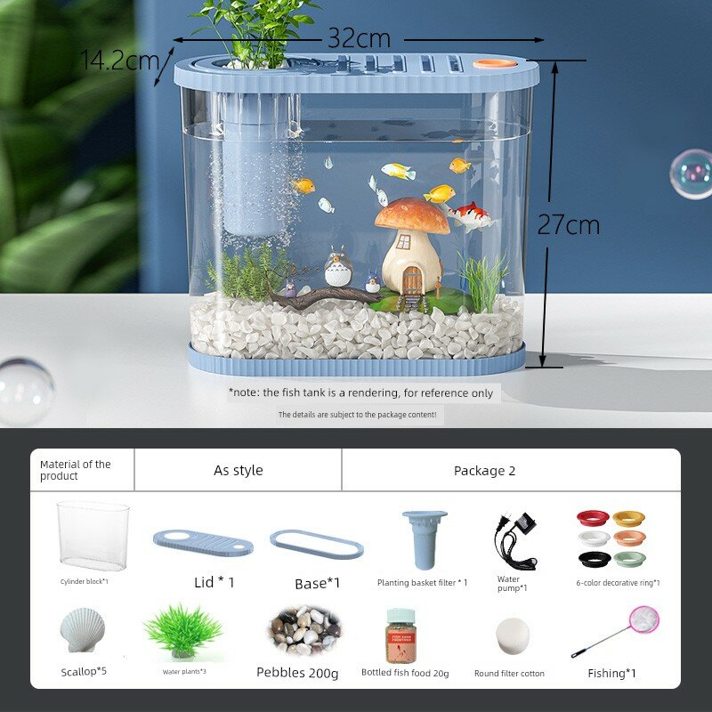 Настольный аквариум высокой модели с кислородным фильтром, синий цвет, фильтрованный комплект (10-20 л)