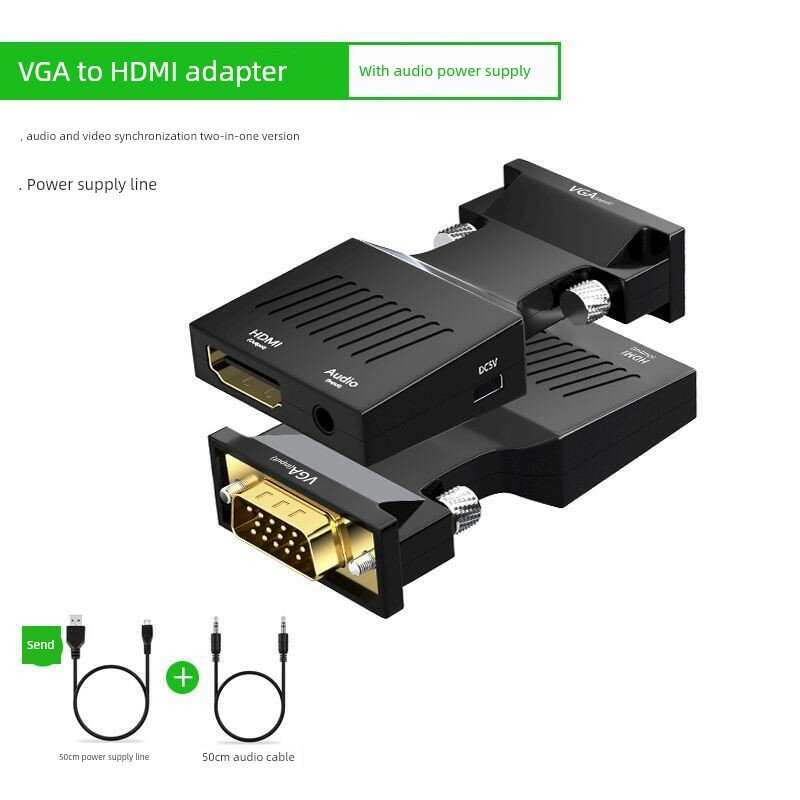 Кабель преобразователя VGA в HDMI, длина 0.5 м для компьютера монитора ТВ проектора, готовое подключение