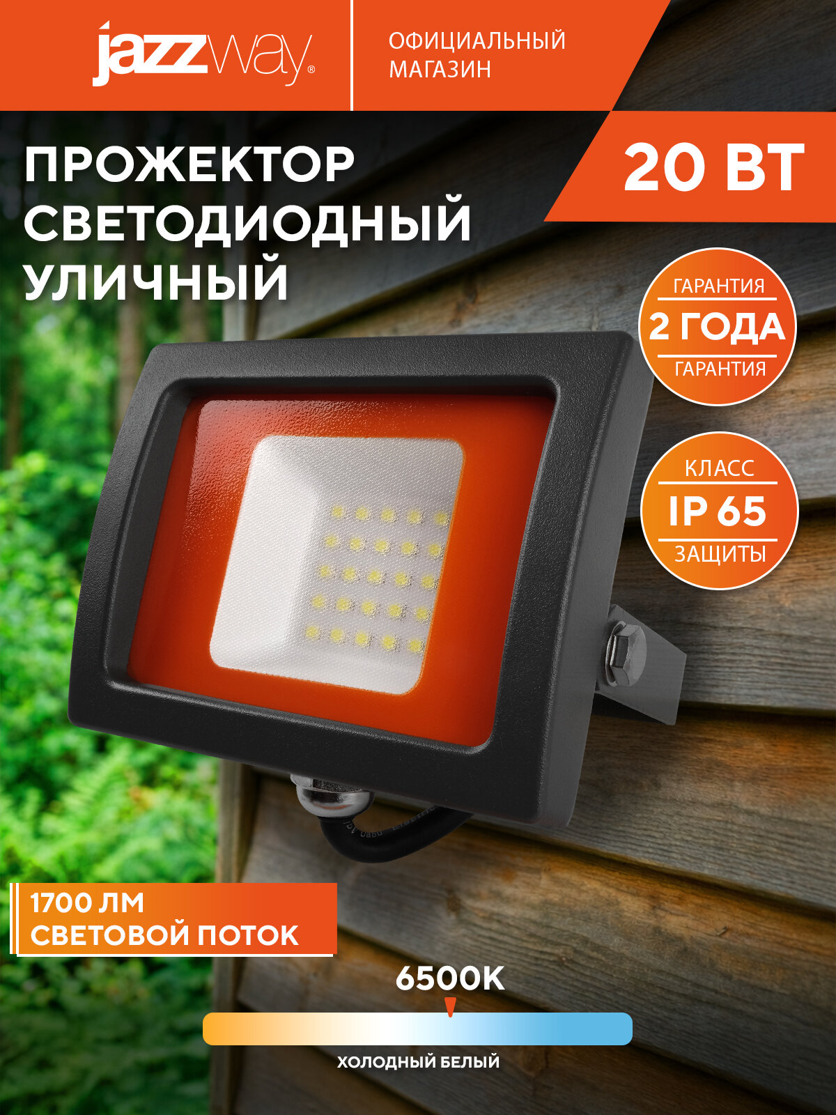 Прожектор уличный светодиодный Jazzway PFL-SC, 20w 6500K IP65