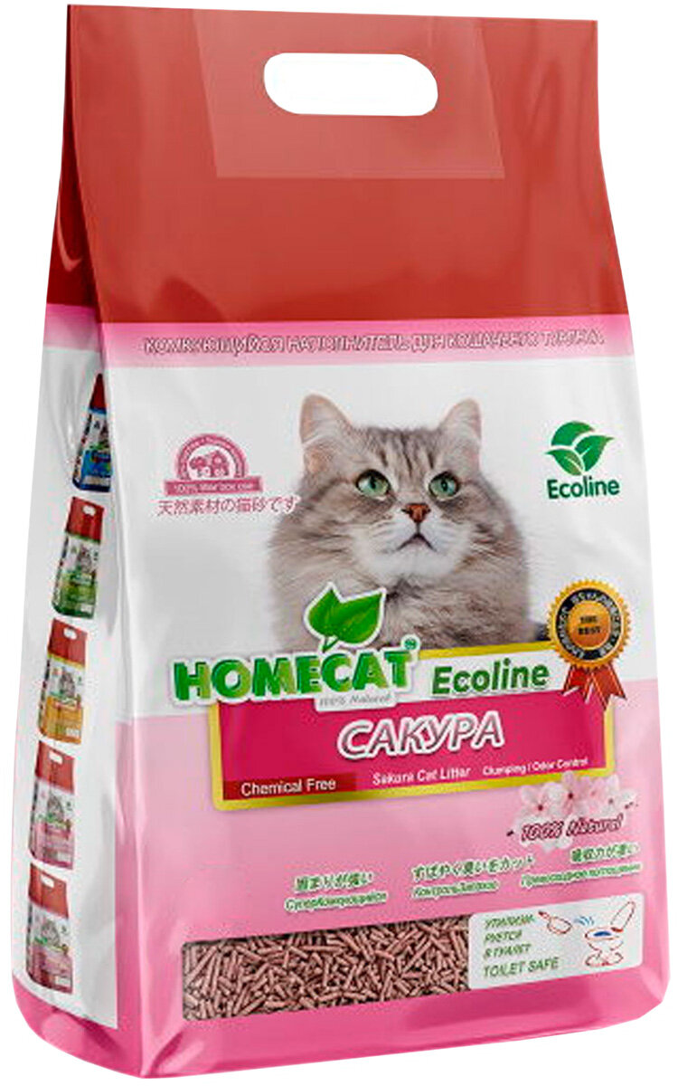 HOMECAT Комкующийся наполнитель Эколайн с ароматом сакуры 12л, 5кг 5 кг