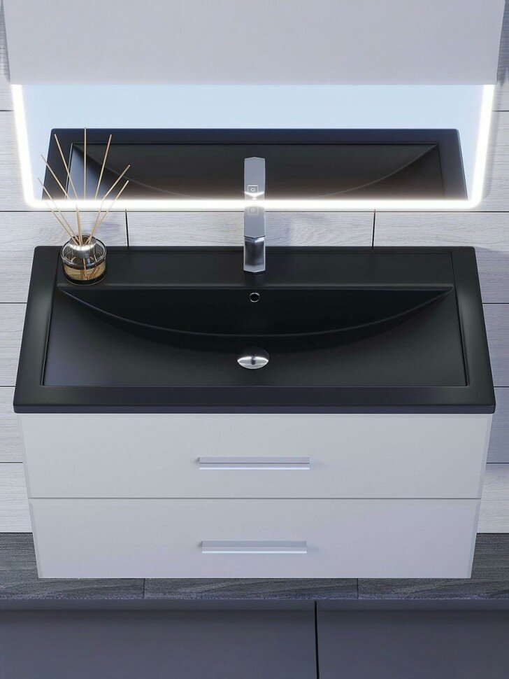 Раковина для ванной кварцевая Uperwood Foster Quartz 90х45,5х17,5 см, черная матовая, уголь