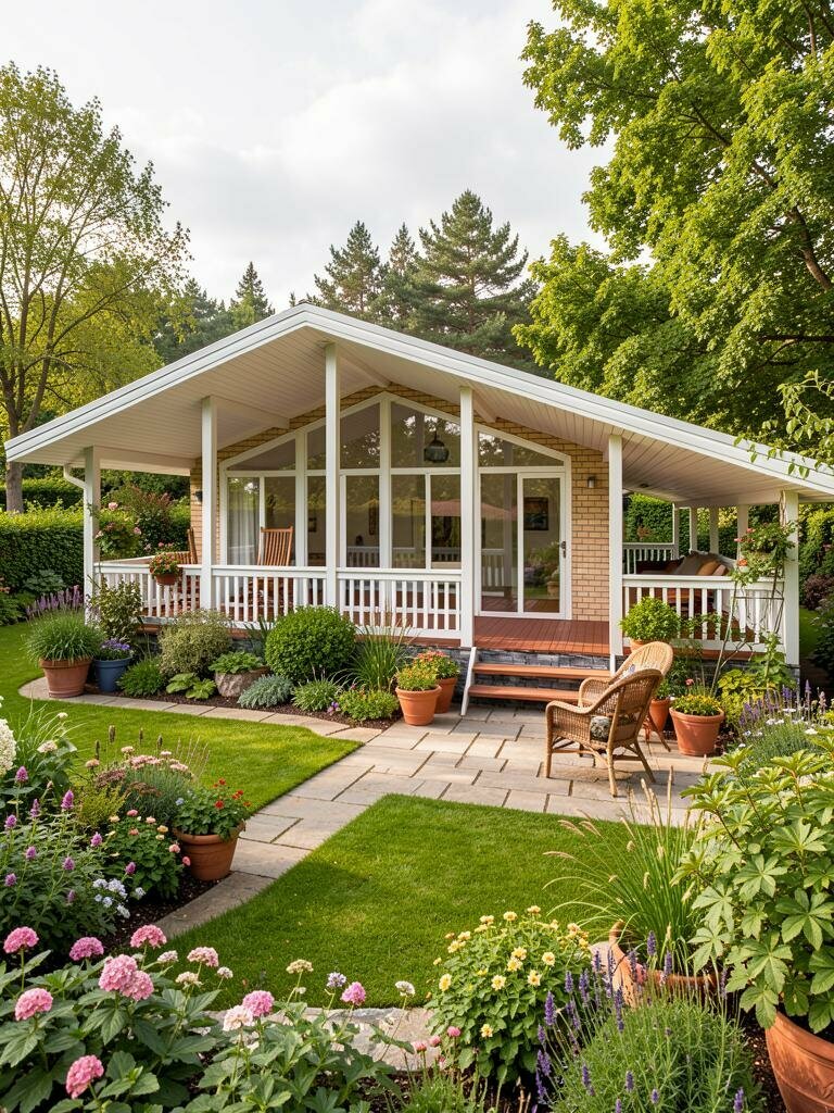 Проект одноэтажного каркасного дома с террасой и двумя спальнями 7,80х10,75 м