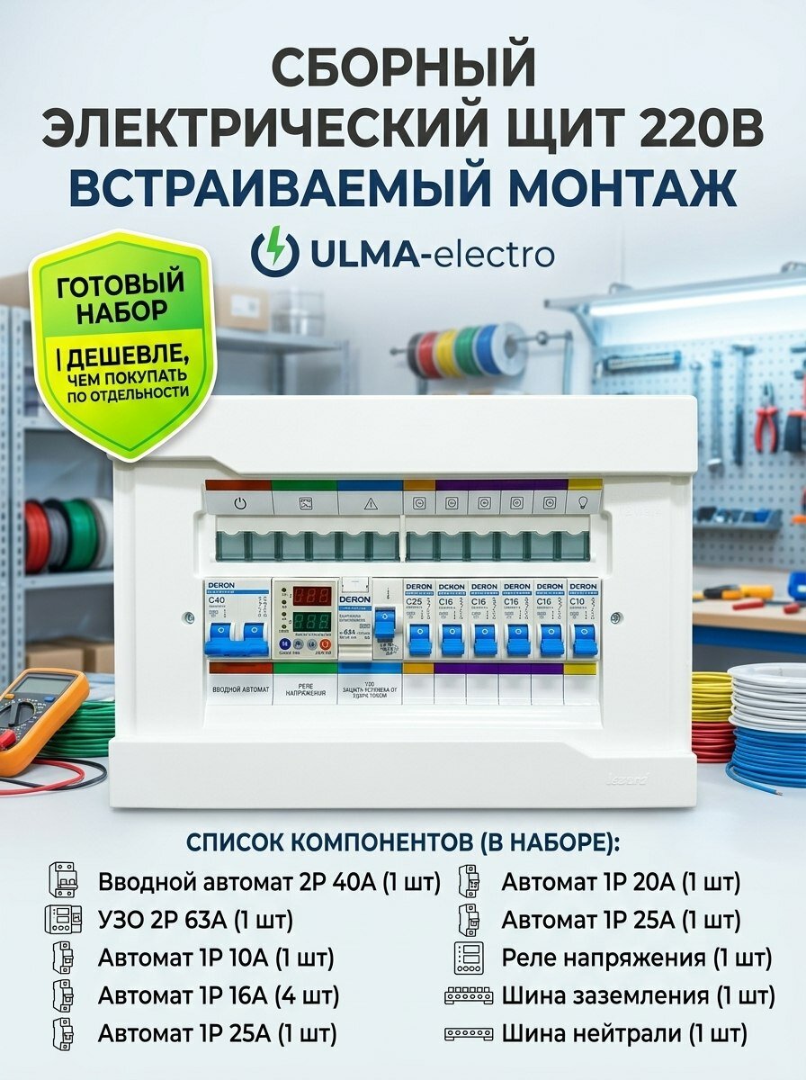 Щит электрический в сборе 220в. Встраиваемый.